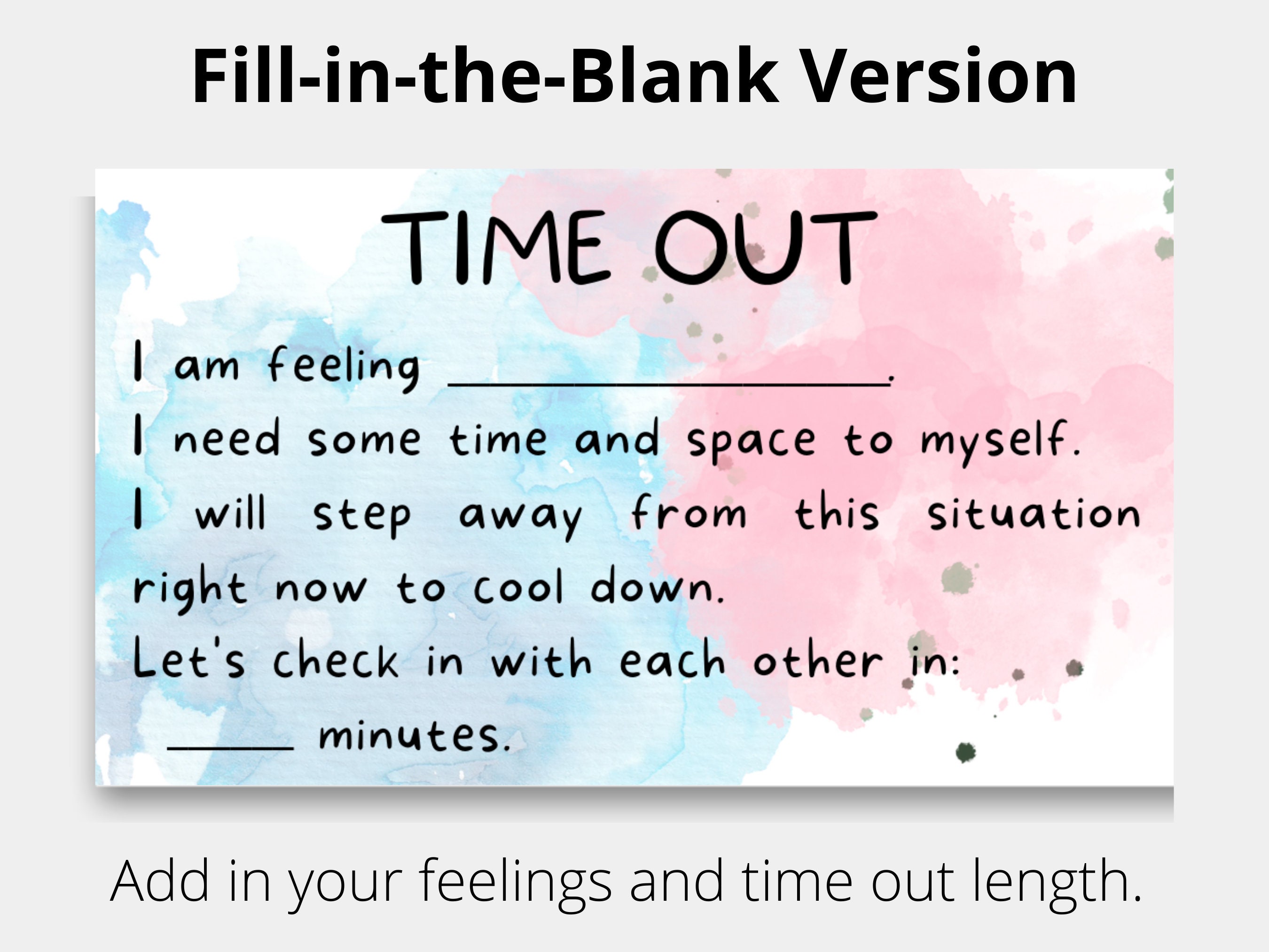 Time Out Card Prompts and Phrase Ideas for Space From a Situation or ...