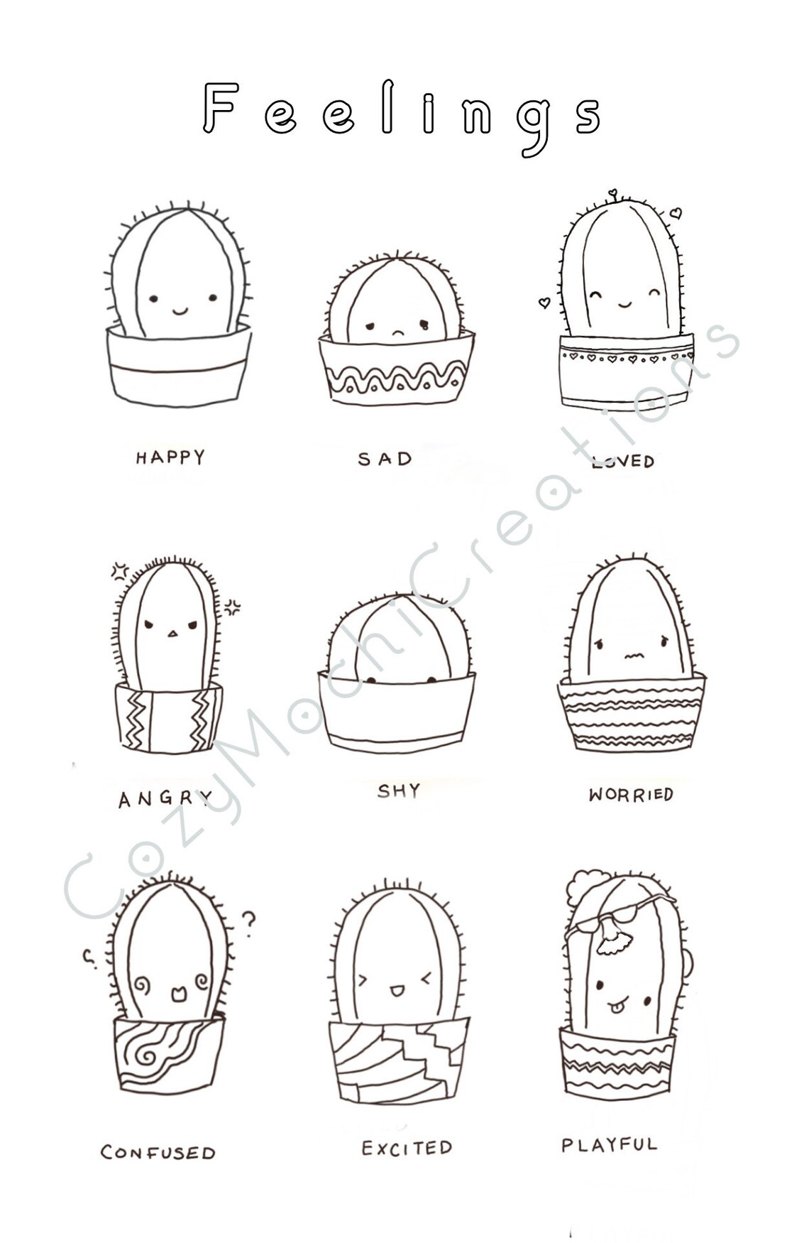 Cactus Plant Emotion and Feelings List With Colouring Page (Download ...