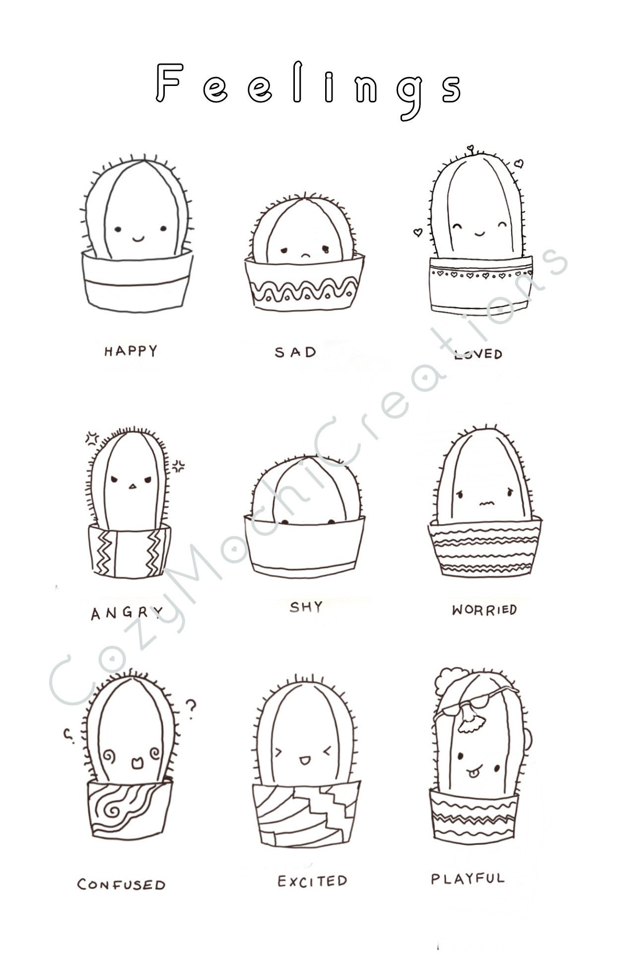 Cactus Plant Emotion and Feelings List With Colouring Page - Etsy
