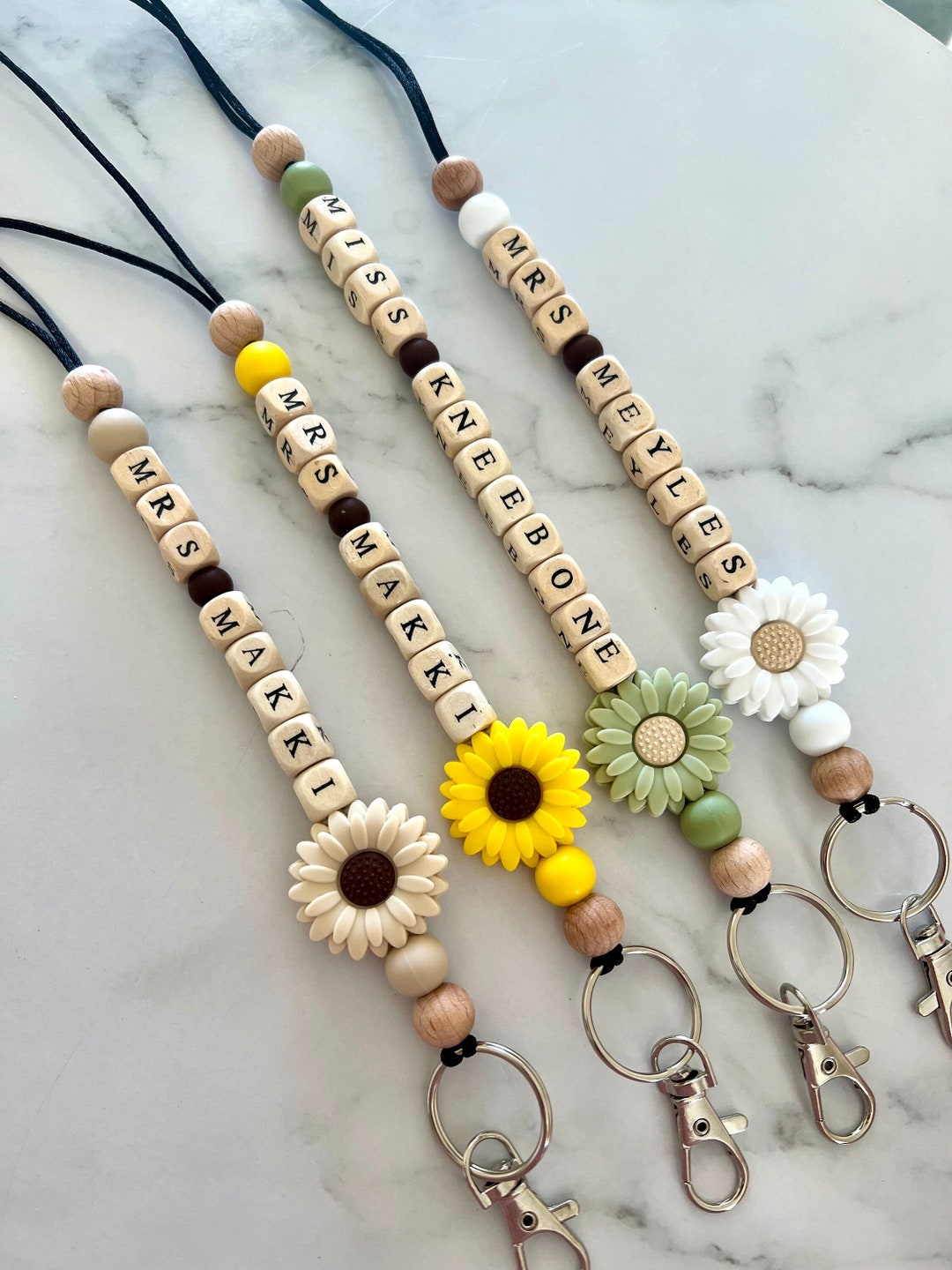 Personalized Flower Lanyard: Custom Silicone & Wooden ID Badge Holder ...