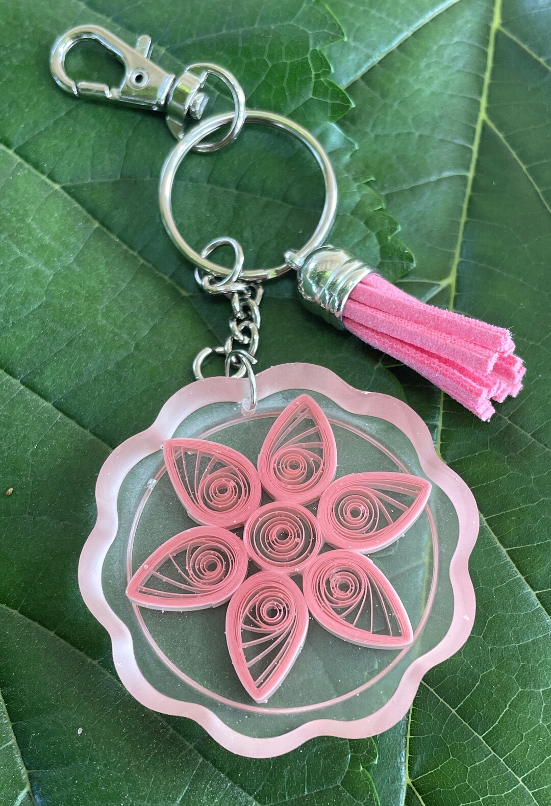 Pink Flower Quilled Keychain, Flower Keychain, Resin Keychain, Paper ...