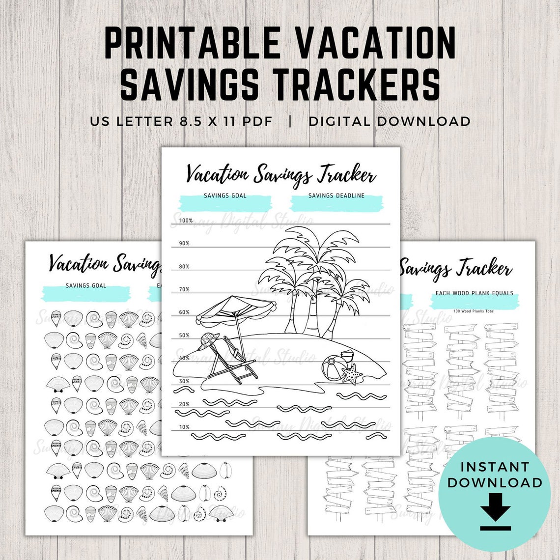 Printable Vacation Savings Tracker Bundle Pack of 3, Sea Pack, Beach ...