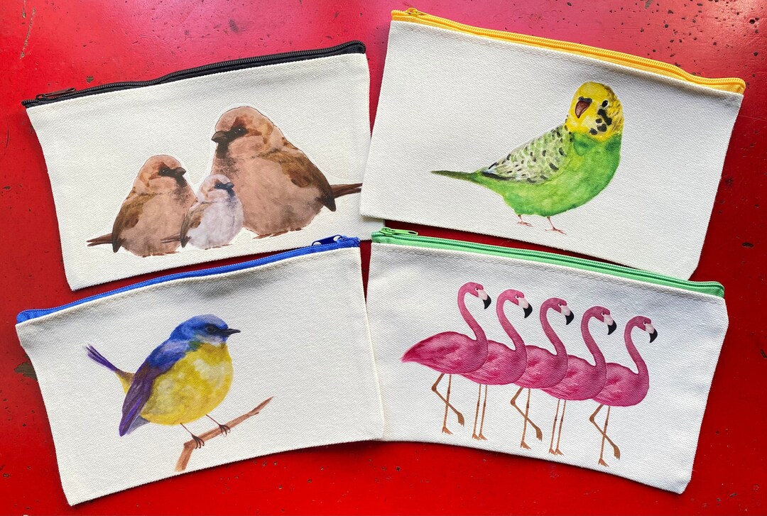 Printed Hand-painted Bird Watercolors Multipurpose Pouch Sparrows ...