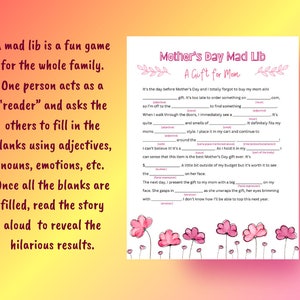 Mother's Day Mad Lib. Printable Games for Kids and Adults. Funny ...