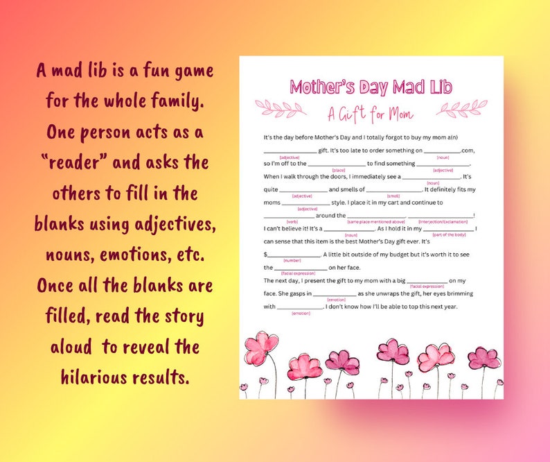 Mother's Day Mad Lib. Printable Games for Kids and Adults. Funny ...
