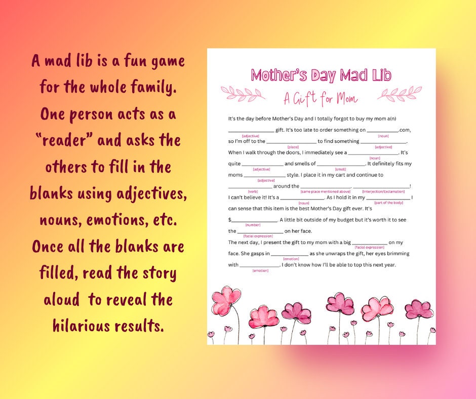 Mother's Day Mad Lib. Printable Games for Kids and Adults. Funny ...