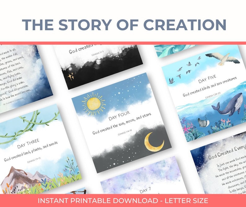 7 Days of Creation Cards: Watercolor Bible Homeschool Art (PDF) - Etsy