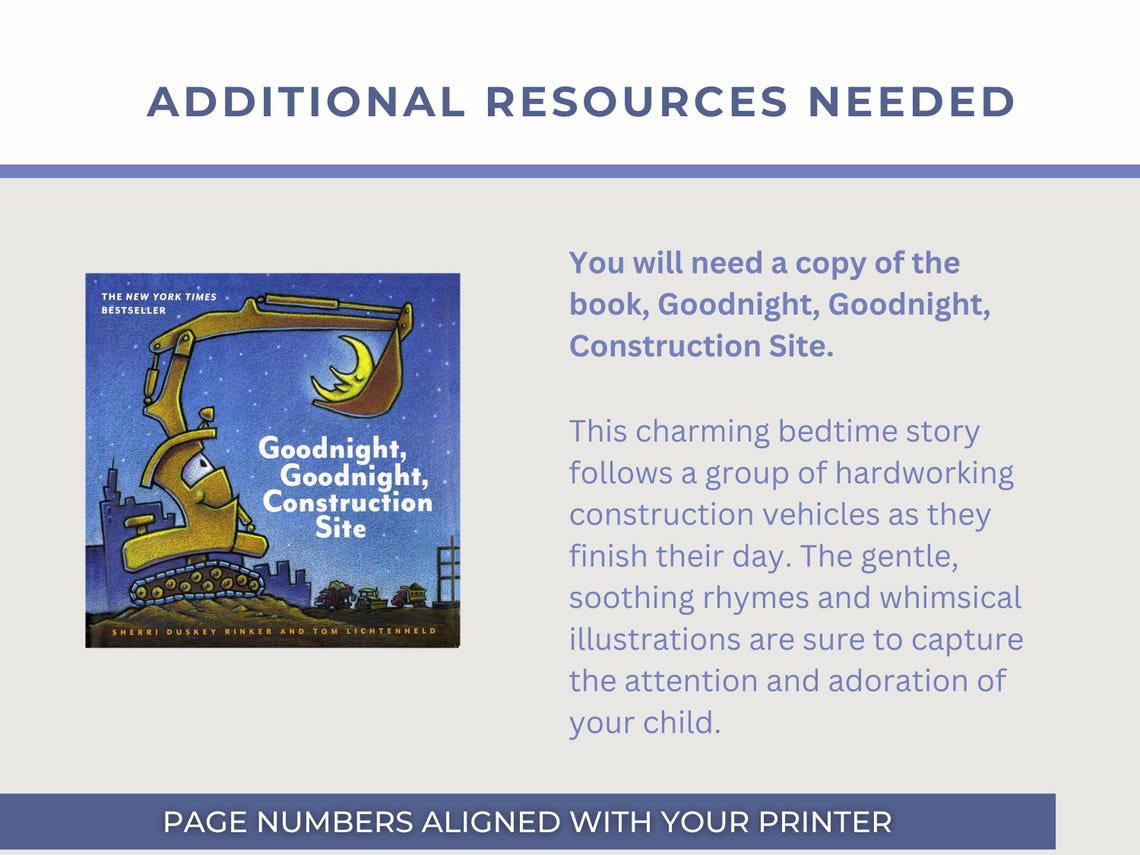 Literature Based Unit Study | Goodnight, Goodnight, Construction Site ...