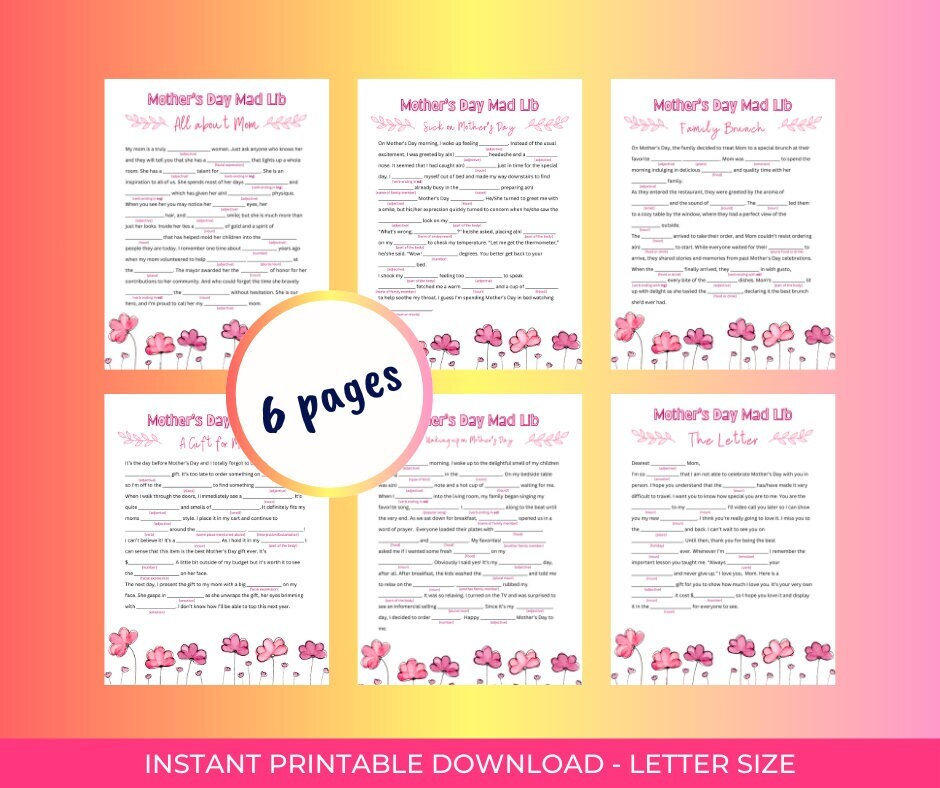 Mother's Day Mad Lib. Printable Games for Kids and Adults. Funny ...