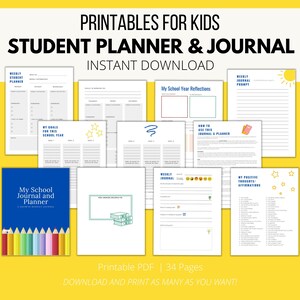 Student Planner and Journal, Growth Mindset Journal, Printable School ...