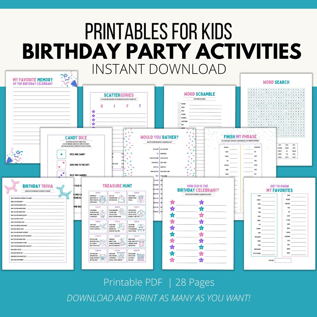 Birthday Party Games & Activities Printable Kids Party Game - Etsy