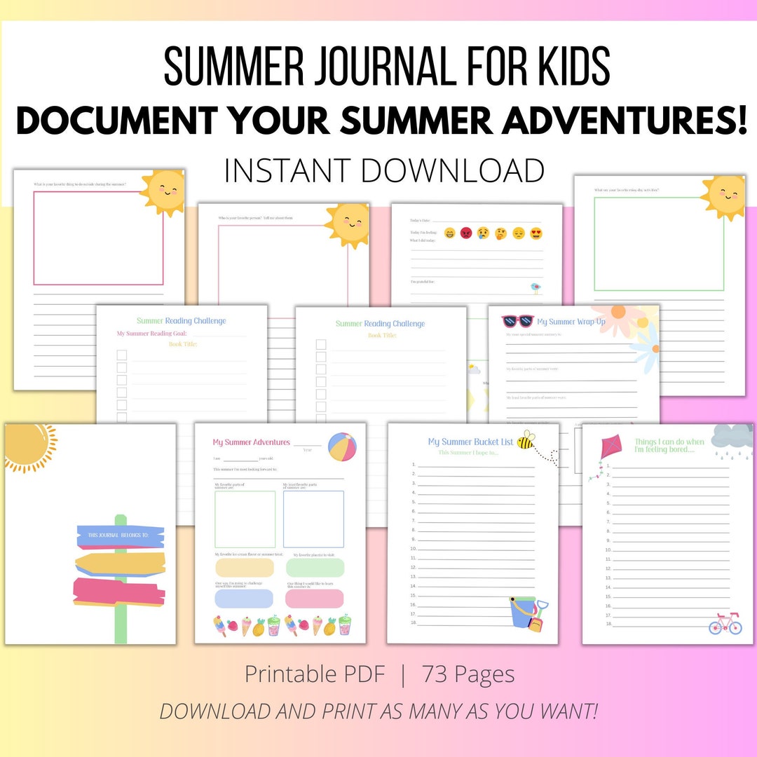 Summer Journal for Kids, Writing Prompts for Kids, Adventure Journal ...