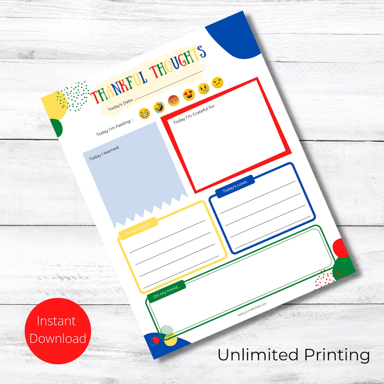 Kids Daily Gratitude Journal Printable | Digital Journal for Kids - Etsy