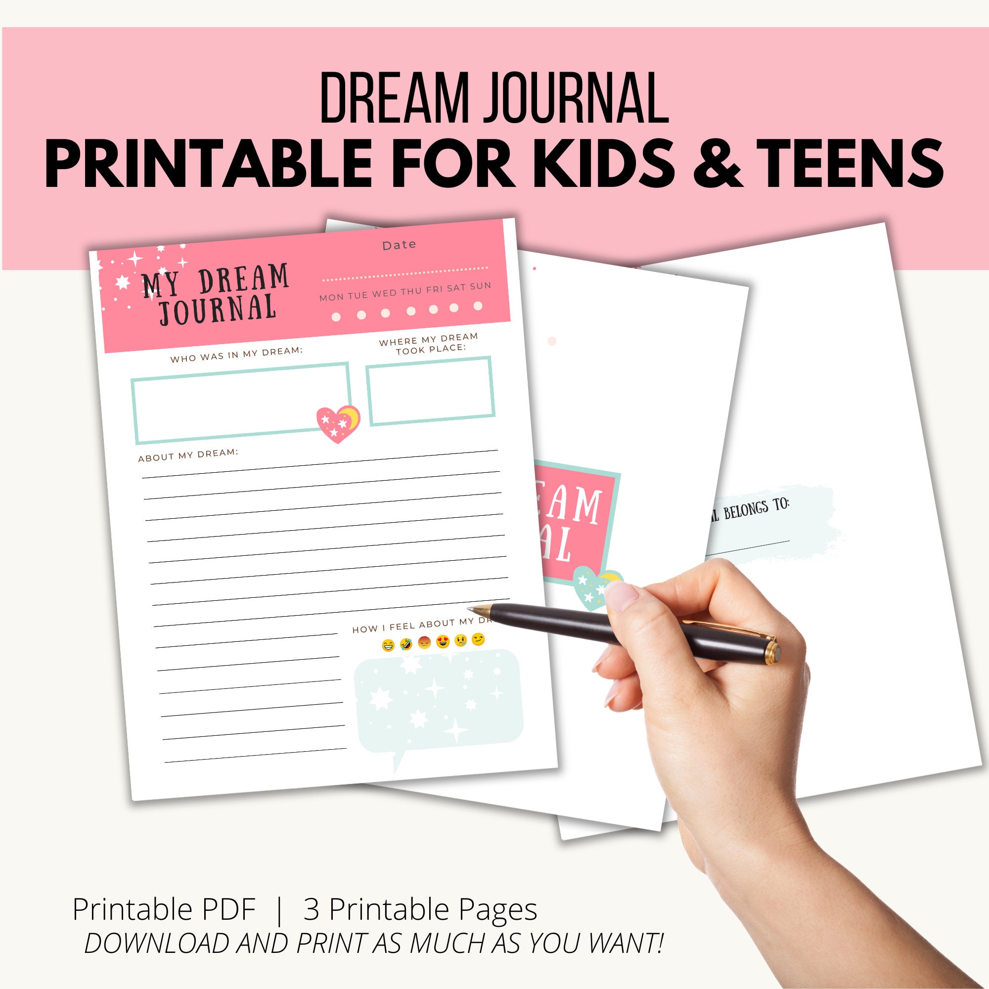 Dream Journal Printable for Kids and Teens, Dream Tracker Printable ...