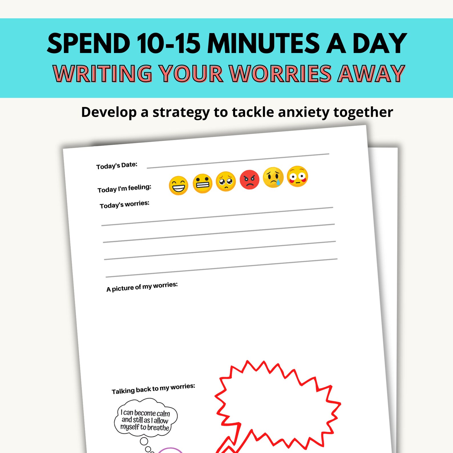 Anxiety Journal for Kids, Printable Worry Journal, Kids Mental Health ...