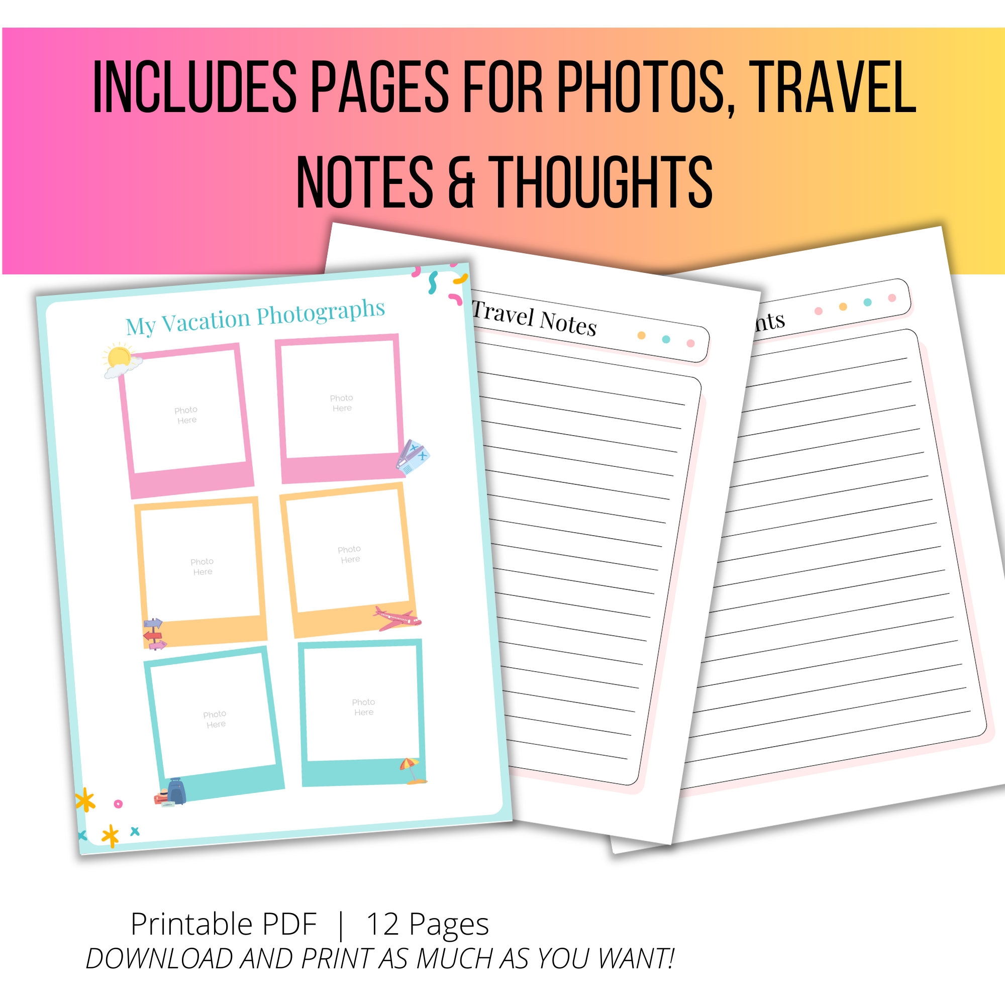 Kids Travel Journal and Planner, Printable Vacation Journal, Teen ...