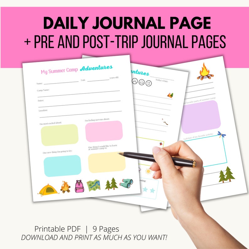Summer Camp Journal Printable, Camping Book, Camp Diary, Adventure ...