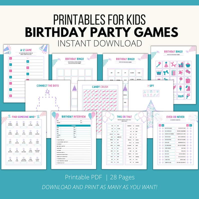 Birthday Party Games & Activities Printable Kids Party Game - Etsy