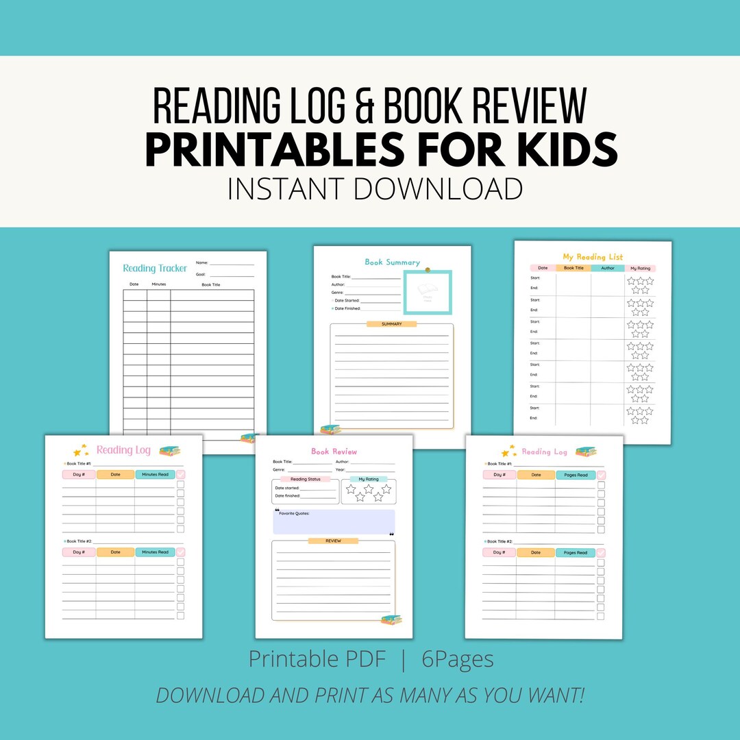 Reading Log Printable for Kids, Book Tracker, Reading Summary for ...