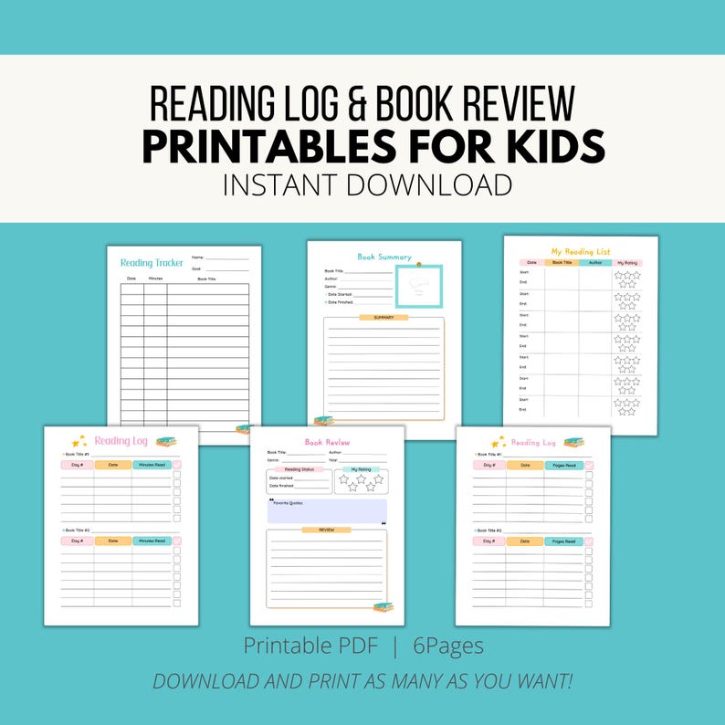 Reading Log Printable for Kids, Book Tracker, Reading Summary for ...
