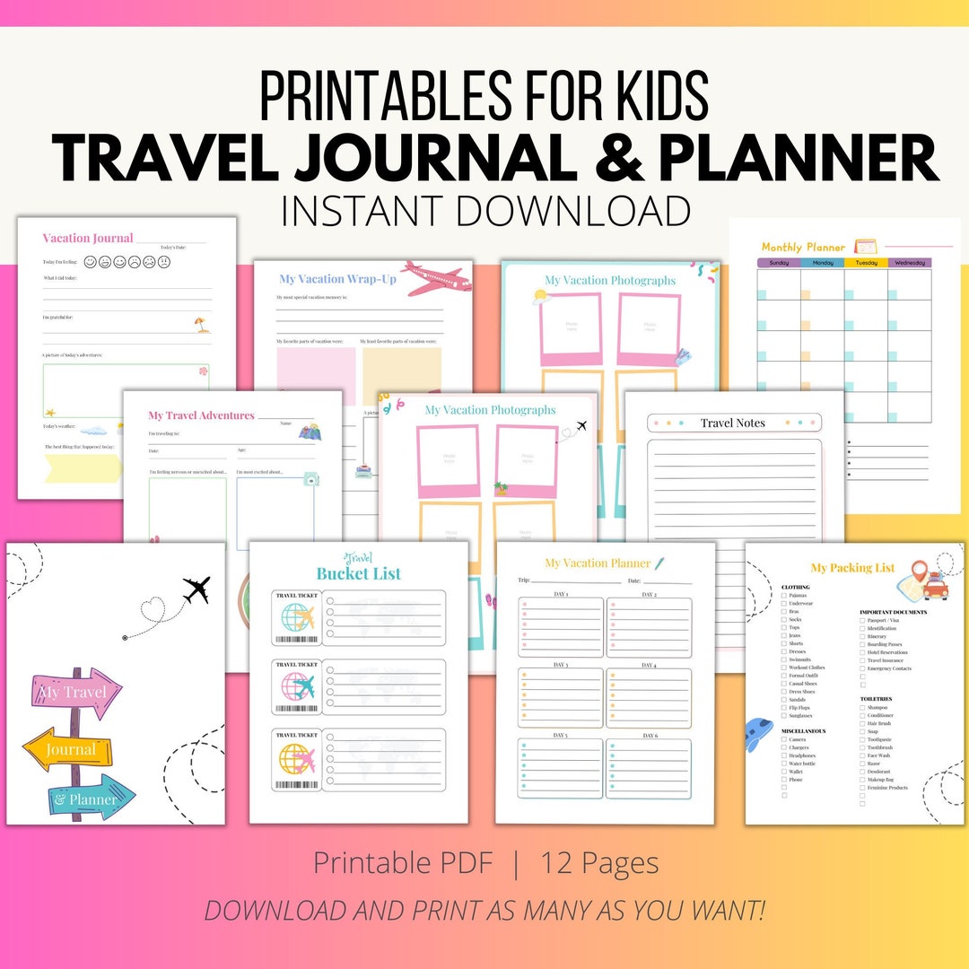 Kids Travel Journal and Planner, Printable Vacation Journal, Teen ...