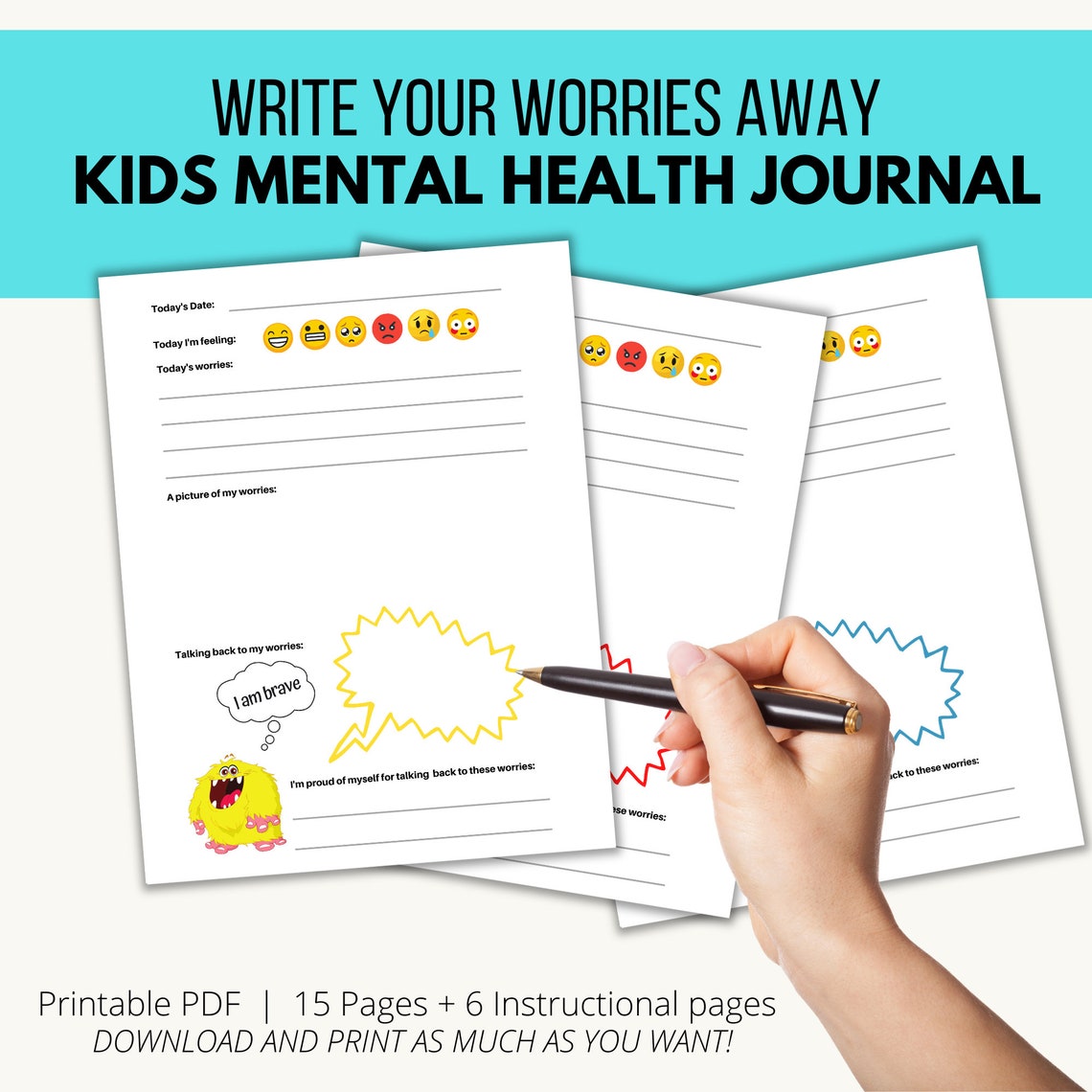 Anxiety Journal for Kids, Printable Worry Journal, Kids Mental Health ...