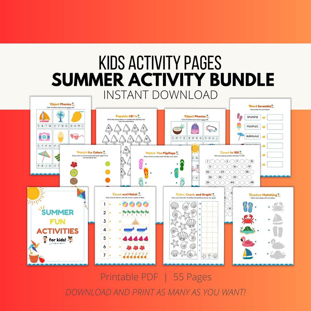 Kids Printable Summer Activities, Activity Bundle for Kids Ages 4-8 ...
