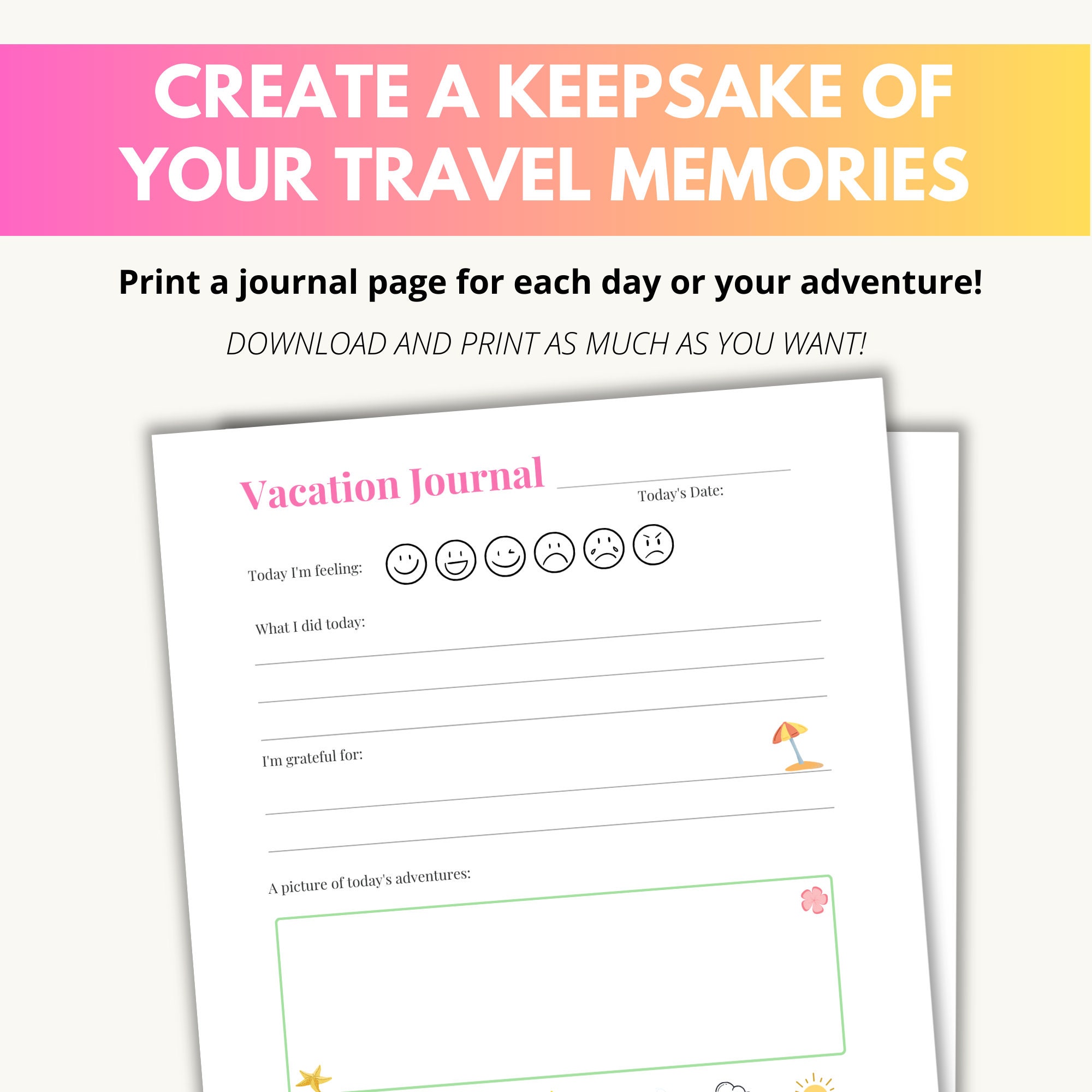 Kids Travel Journal and Planner, Printable Vacation Journal, Teen ...
