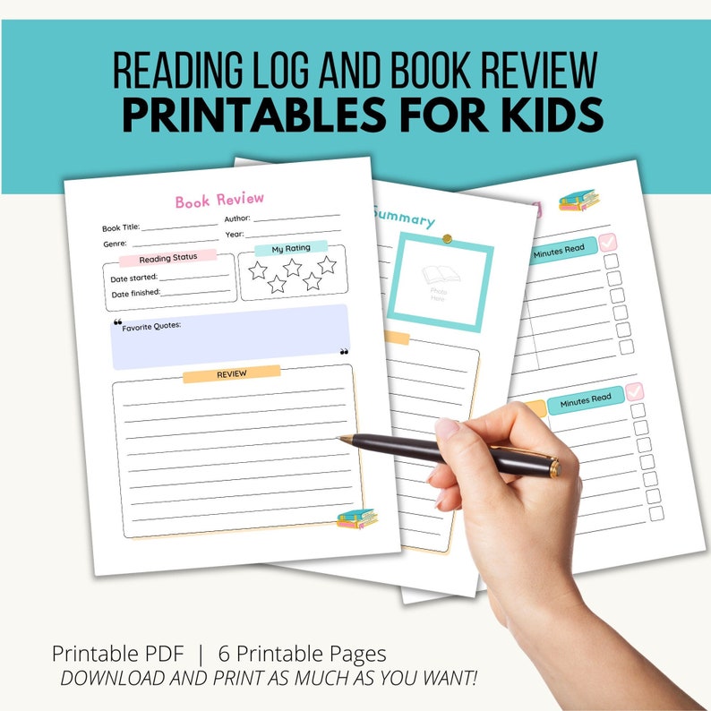 Reading Log Printable for Kids, Book Tracker, Reading Summary for ...