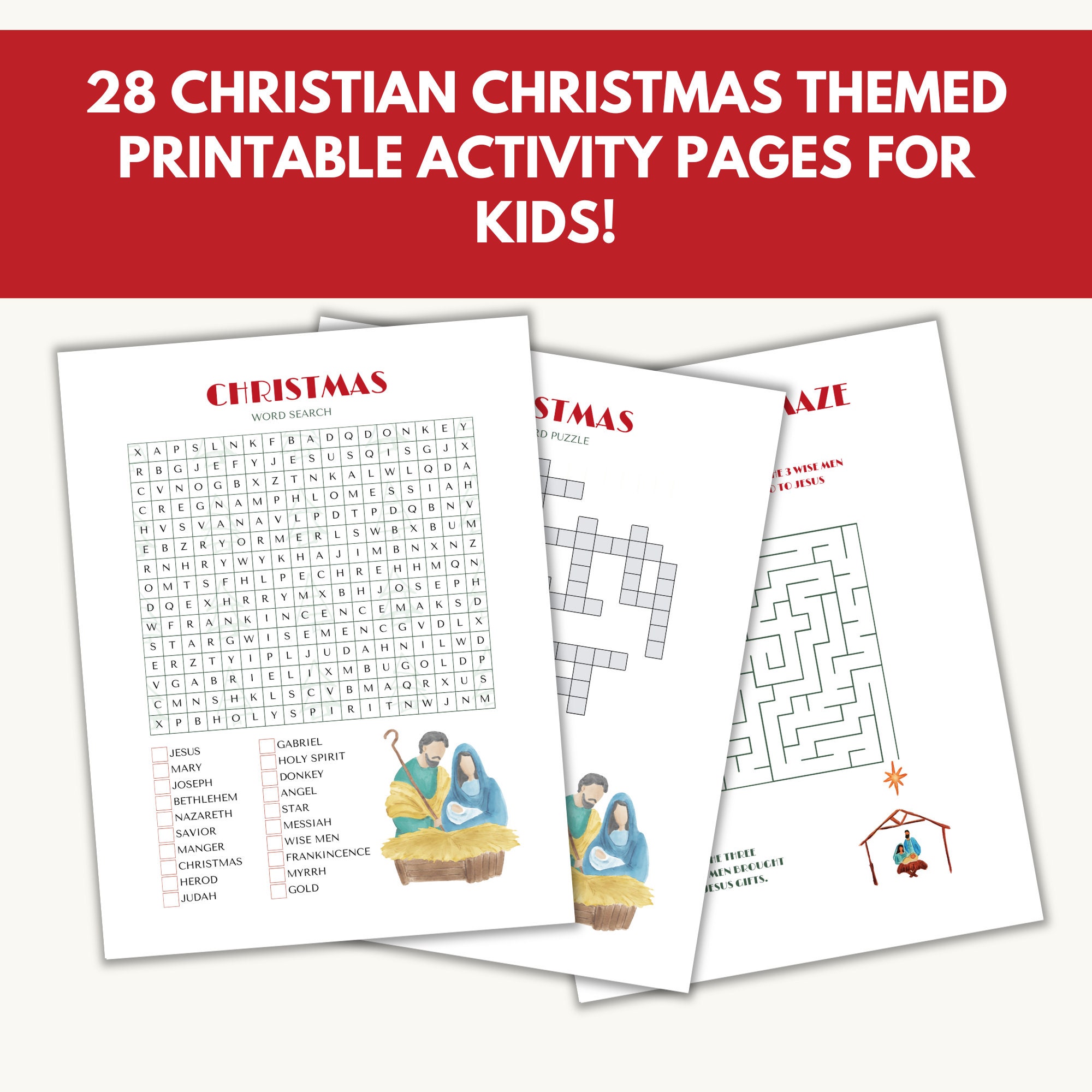 Christian Christmas Activity Bundle for Kids, Christmas Games Printable ...