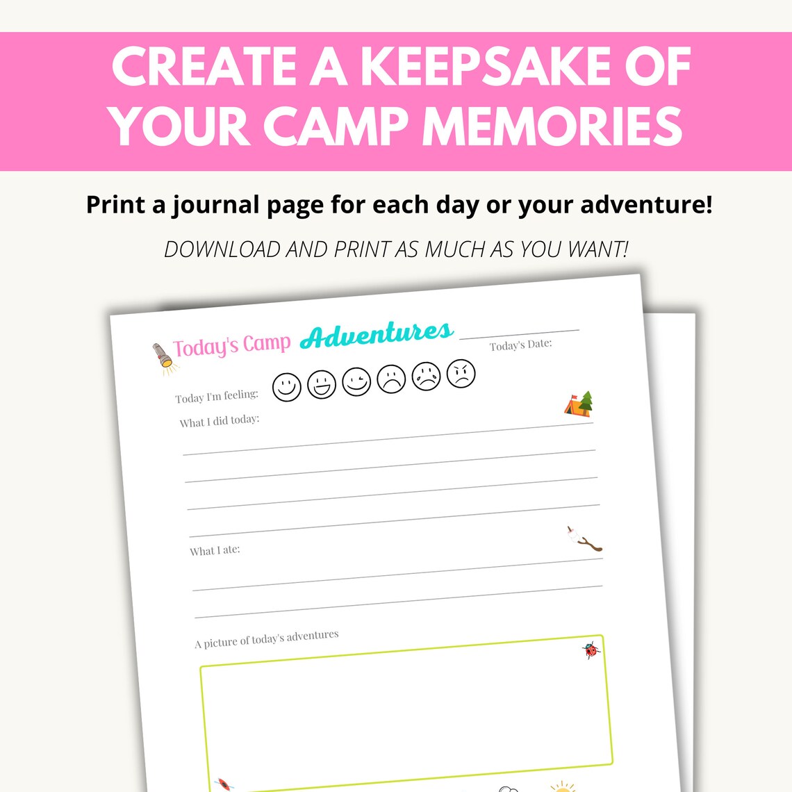 Summer Camp Journal Printable, Camping Book, Camp Diary, Adventure ...