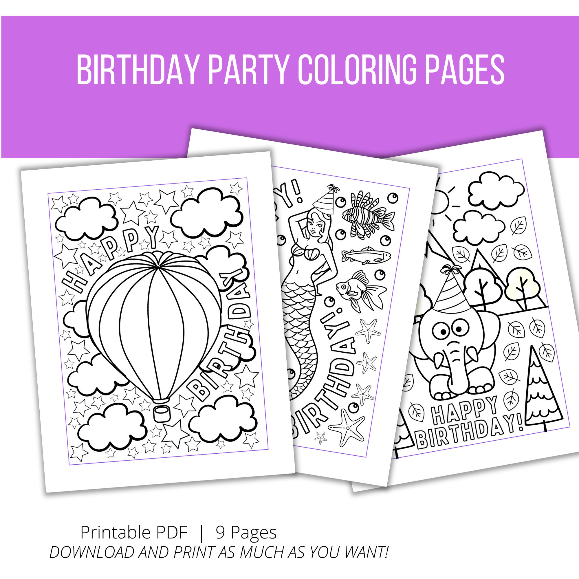 Birthday Party Coloring Page Printable, Birthday Party Activities ...