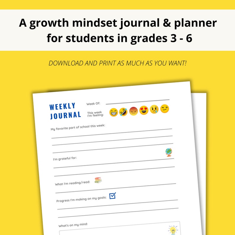 Student Planner and Journal, Growth Mindset Journal, Printable School ...