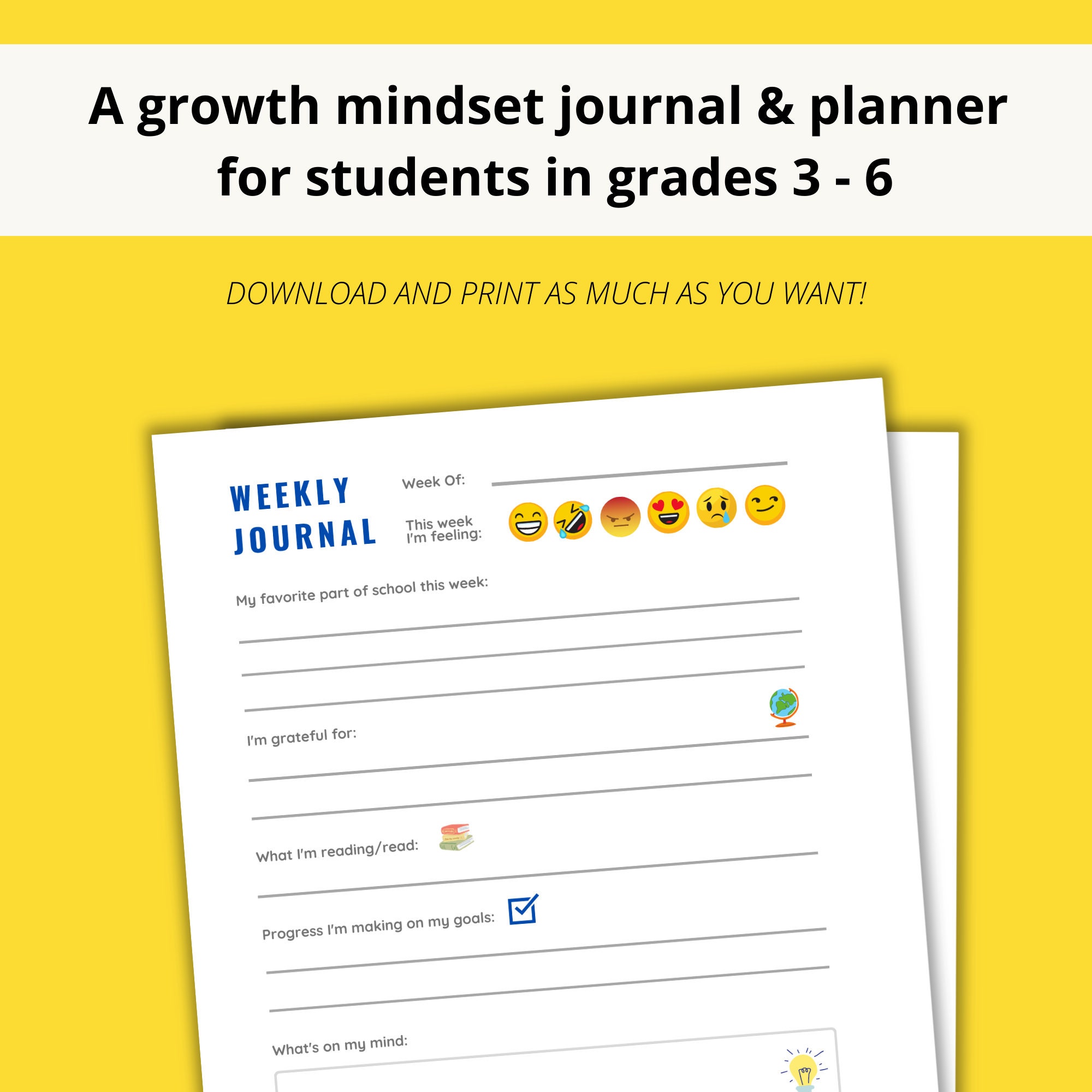 Student Planner and Journal, Growth Mindset Journal, Printable School ...