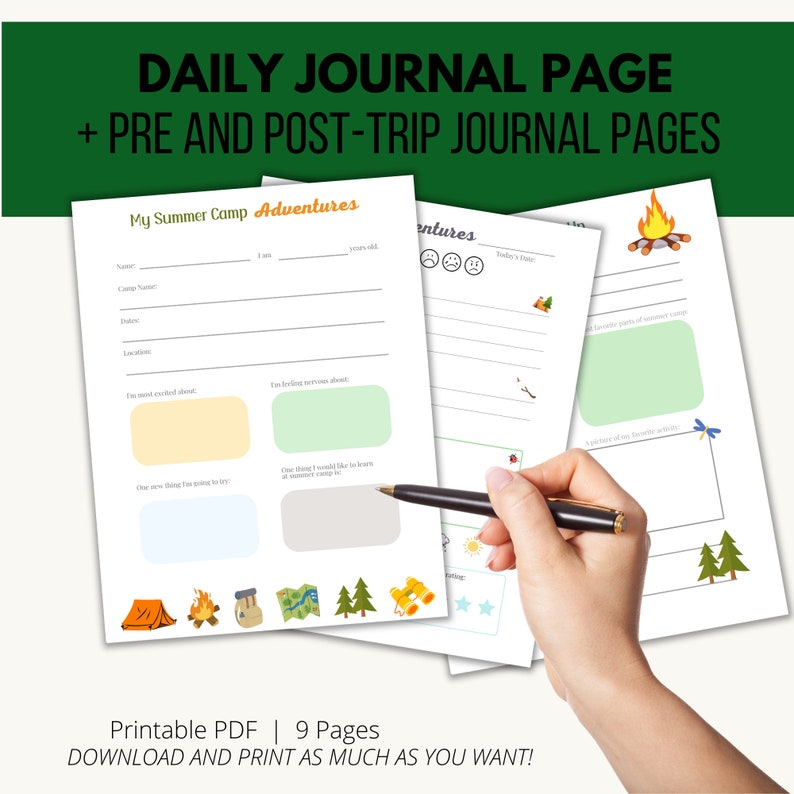 Summer Camp Journal Printable, Camping Book, Camp Diary, Adventure ...