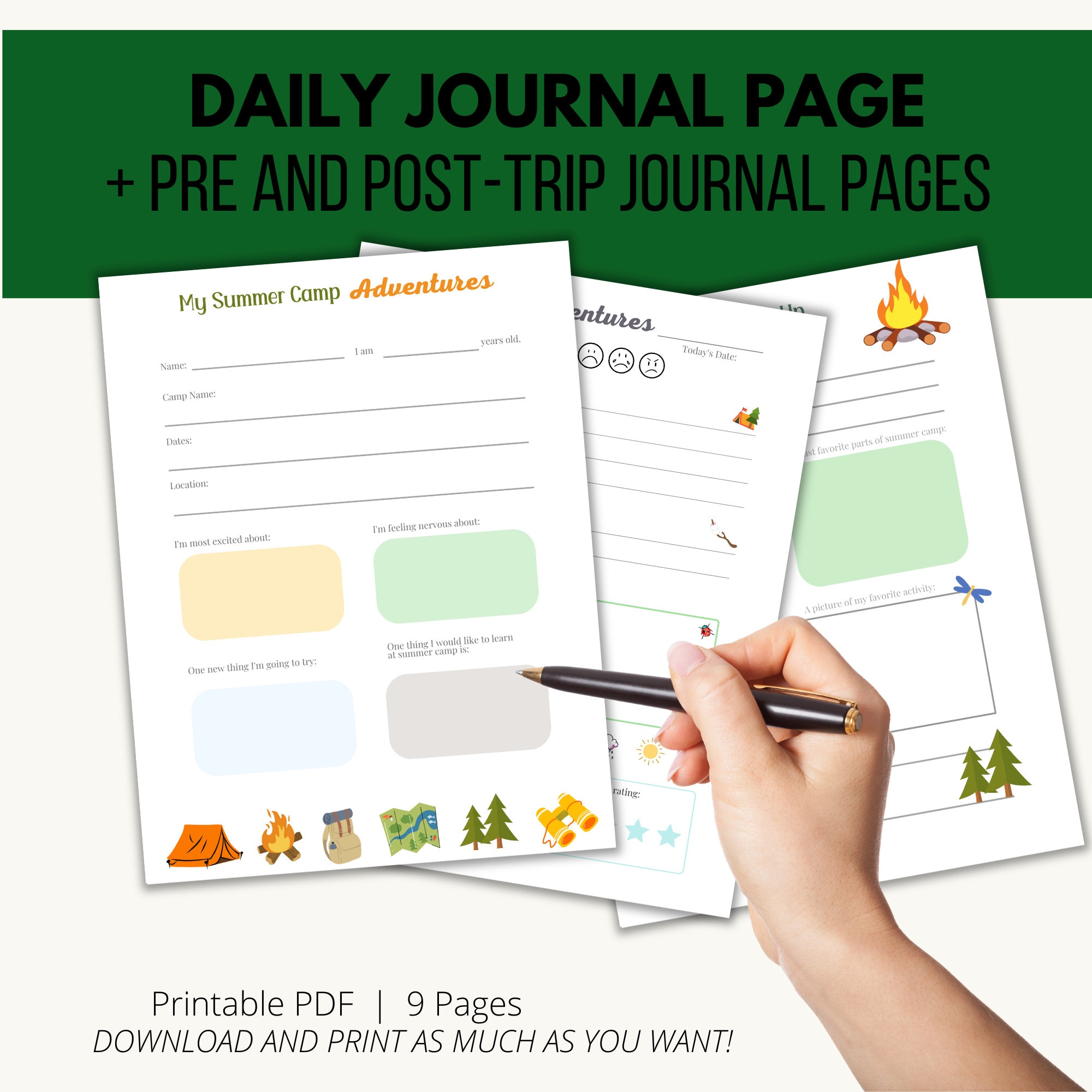 Summer Camp Journal Printable, Camping Book, Camp Diary, Adventure ...