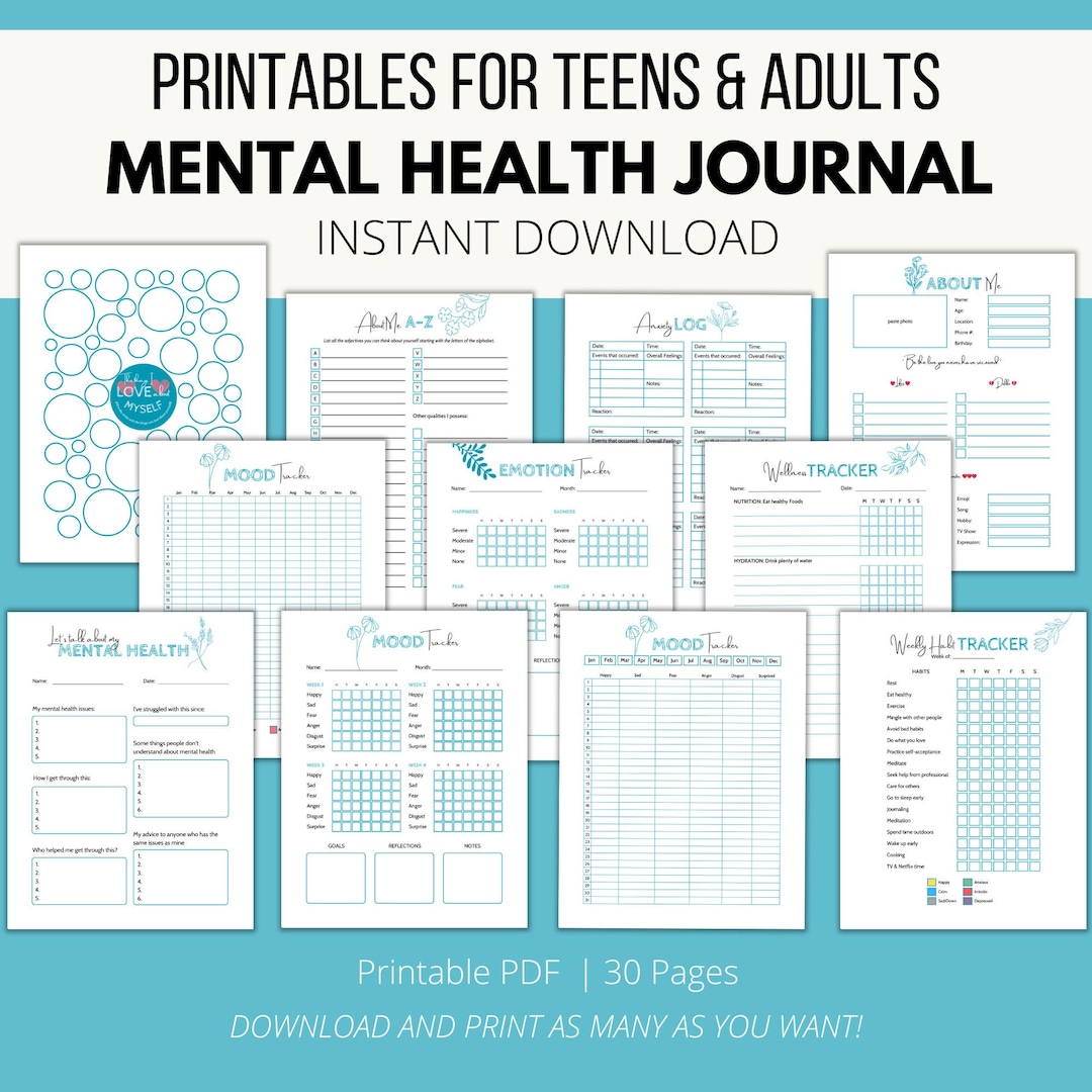 Mental Health Journal Pages, Printable Wellness Workbook - Etsy