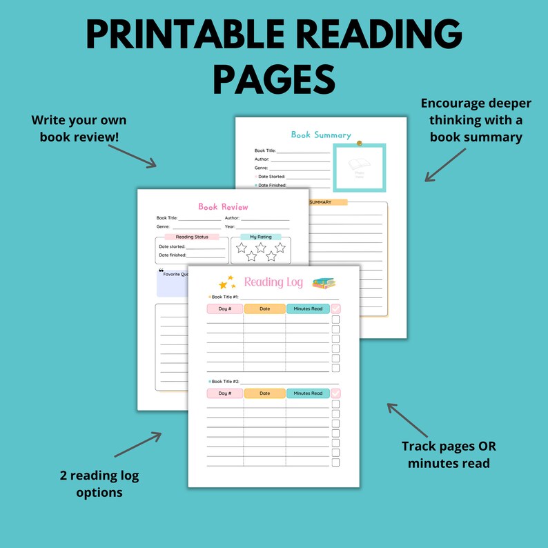 Reading Log Printable for Kids, Book Tracker, Reading Summary for ...