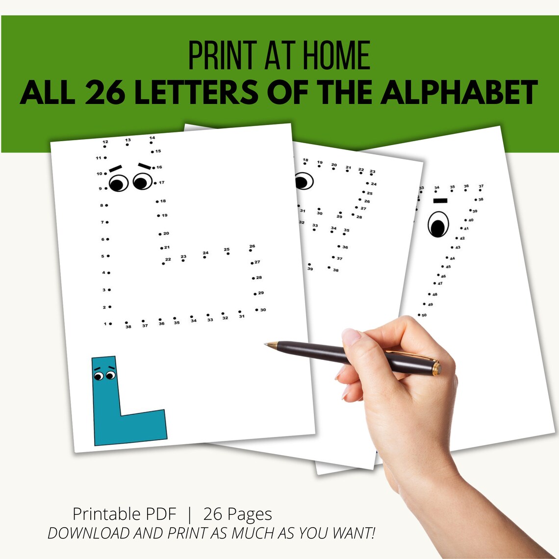 Printable Dot-to-dot Alphabet, Connect the Dots Letters, Letter ...