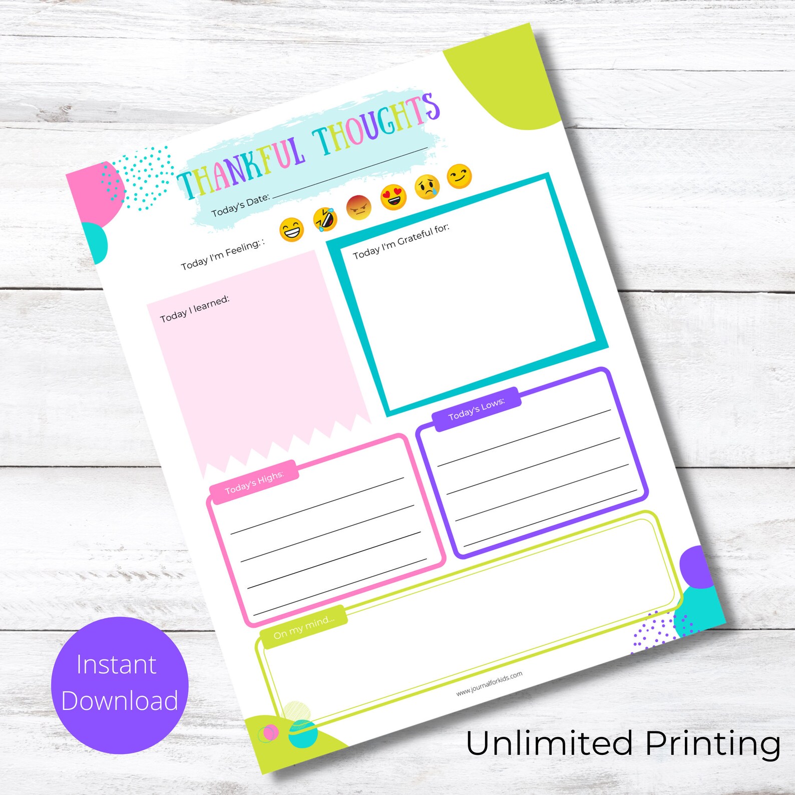Kids Daily Gratitude Journal Printable | Digital Journal for Kids - Etsy