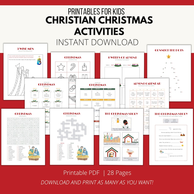 Christian Christmas Activity Bundle for Kids, Christmas Games Printable ...