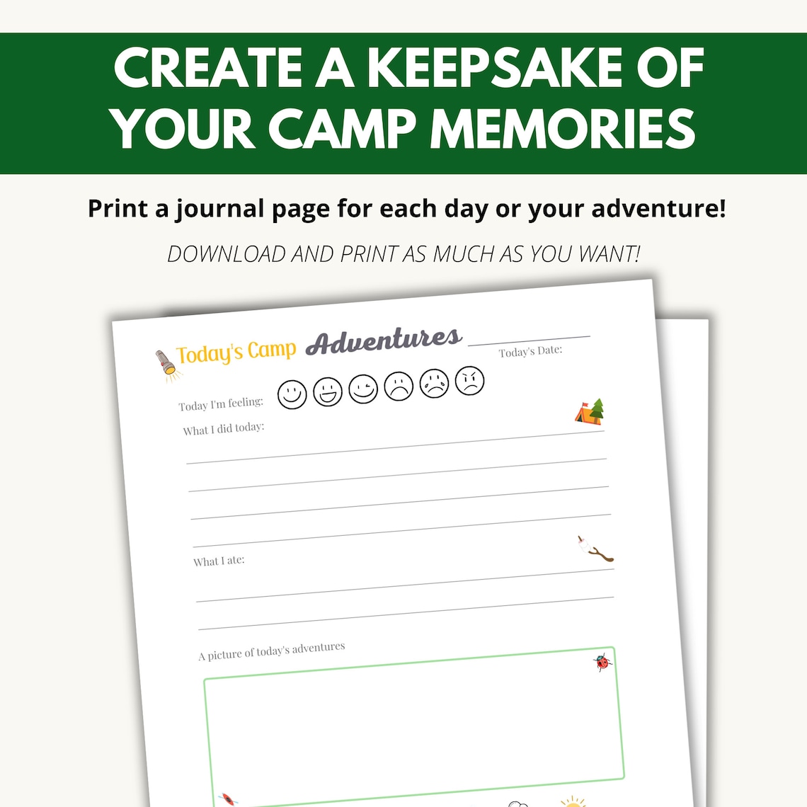 Summer Camp Journal Printable, Camping Book, Camp Diary, Adventure ...