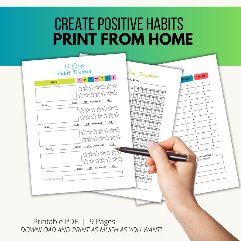 Habit Tracker for Kids and Teens, Printable Mood Tracker, Water Tracker ...