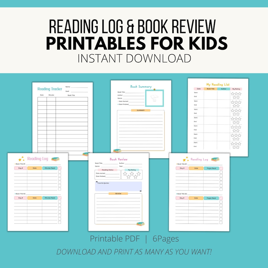 Reading Log Printable for Kids, Book Tracker, Reading Summary for ...
