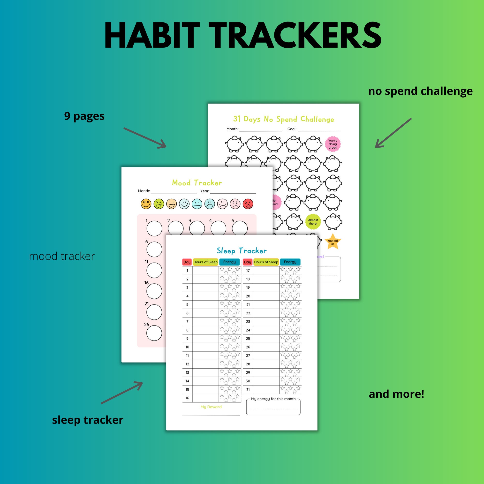 Habit Tracker for Kids and Teens, Printable Mood Tracker, Water Tracker ...