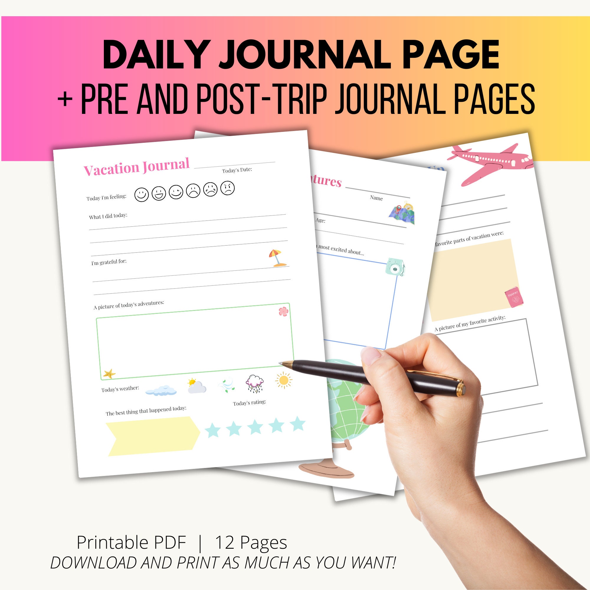 Kids Travel Journal and Planner, Printable Vacation Journal, Teen ...