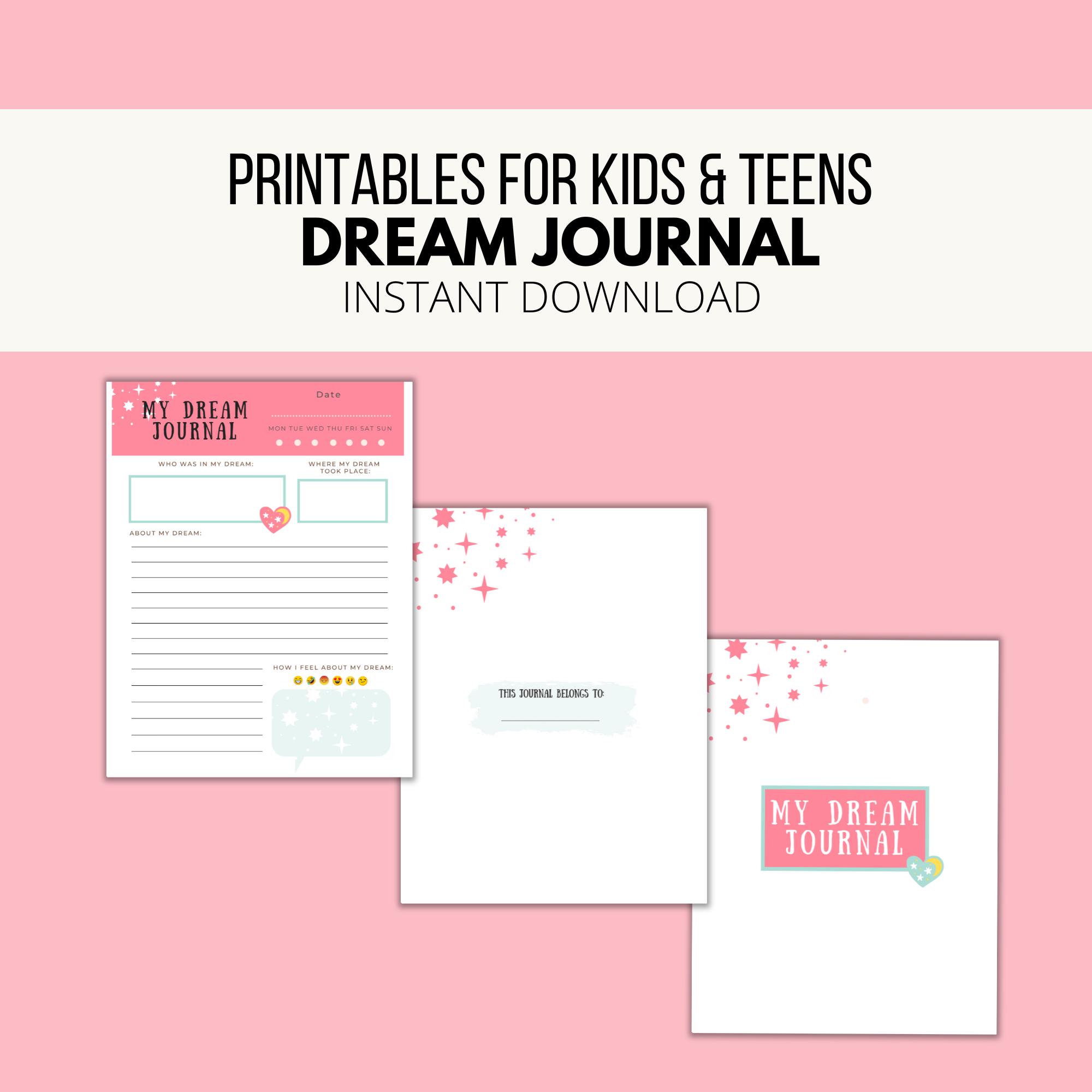 Dream Journal Printable for Kids and Teens, Dream Tracker Printable ...