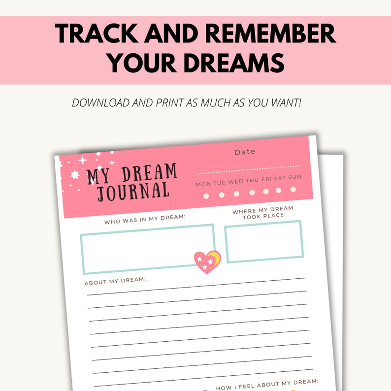 Dream Journal Printable for Kids and Teens, Dream Tracker Printable ...