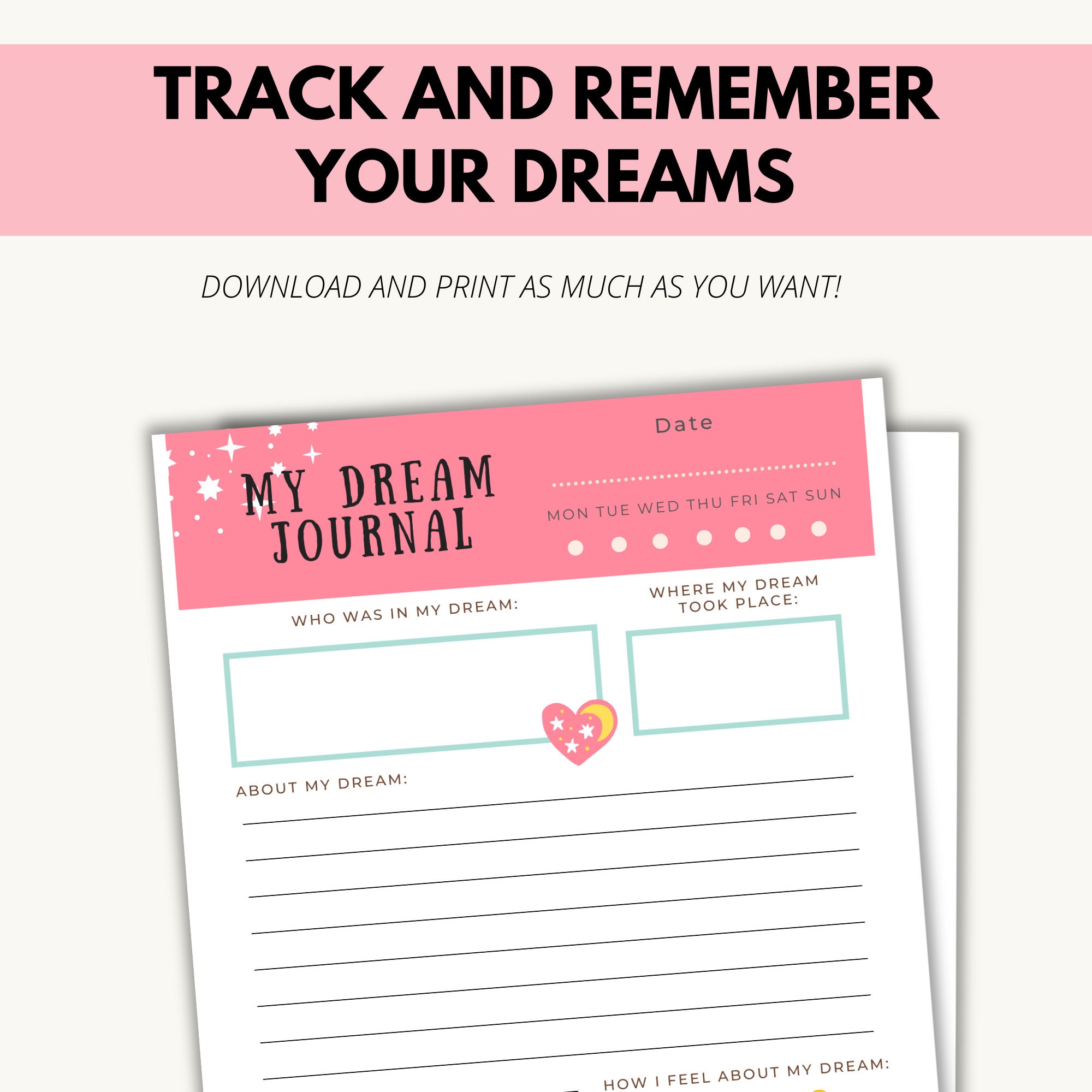 Dream Journal Printable for Kids and Teens, Dream Tracker Printable ...