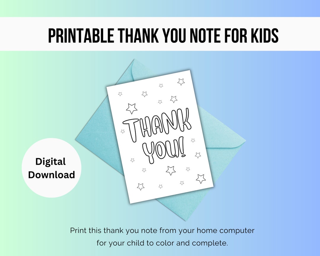 Printable Thank You Note, Kids Thank You Card Template, Instant ...